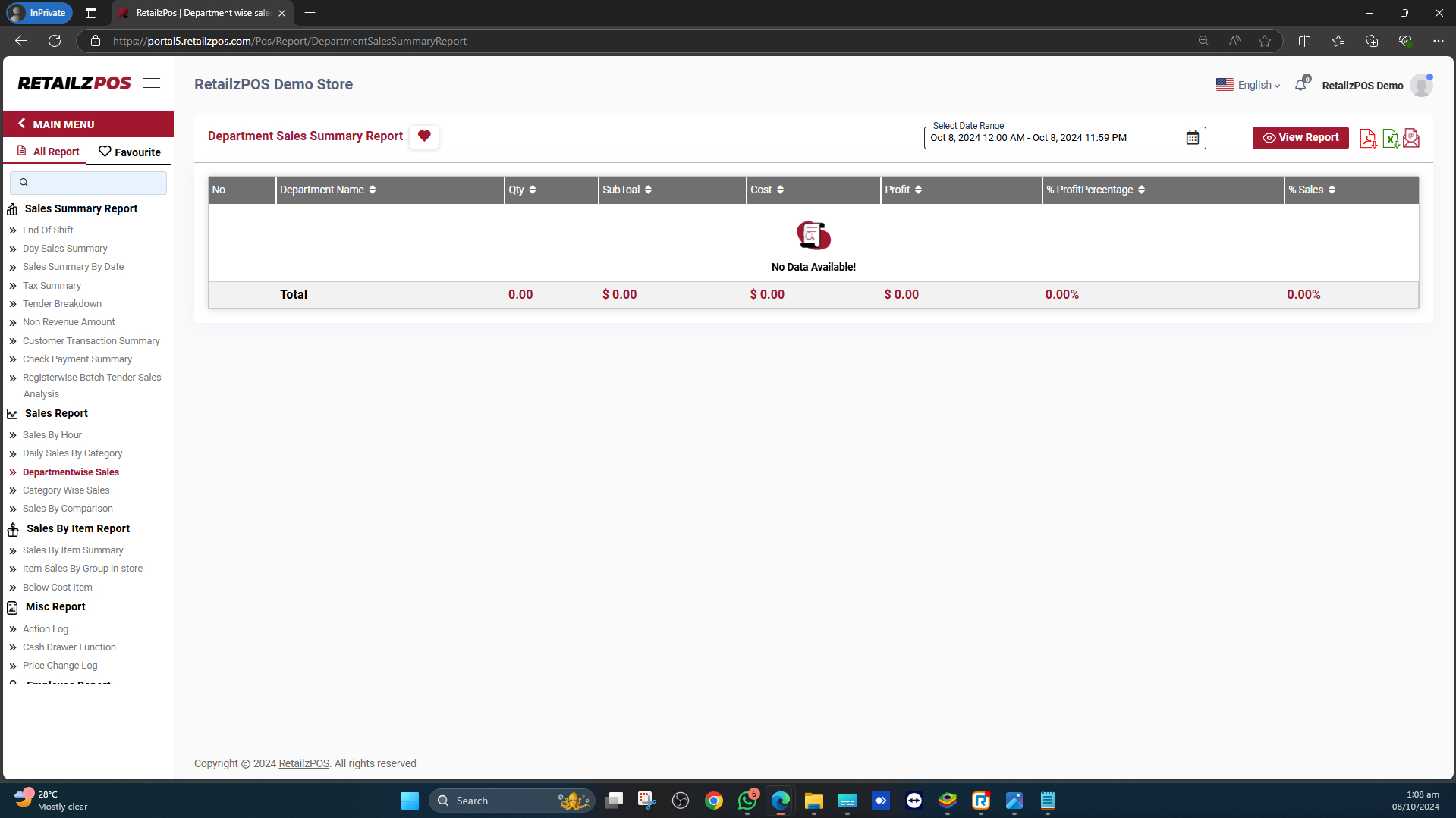 Department Sales Summary – Backoffice – docs